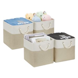 wlfrhd storage cubes basket for organizing 12x12x12 cube storage bins storage baskets for shelves set of 4 collapsible fabric storage cubes bins closet kids gifts bathroom (white and khaki)