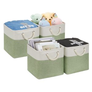 wlfrhd fabric storage basket cubes 4-pack 12x12 cubes storage bins foldable with handles collapsible square storage bins for gifts empty sturdy closet kids cloth toy nursery (white and green)