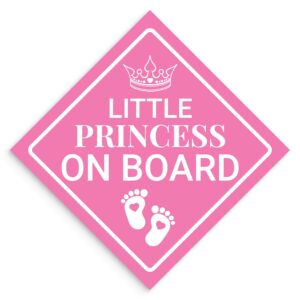 super cute, elegant 4.5in princess on board sticker 1pk. bright pink diamond newborn caution car bumper decals. premium vinyl baby safety warning label for vehicles, trucks, automobiles, cars, vans