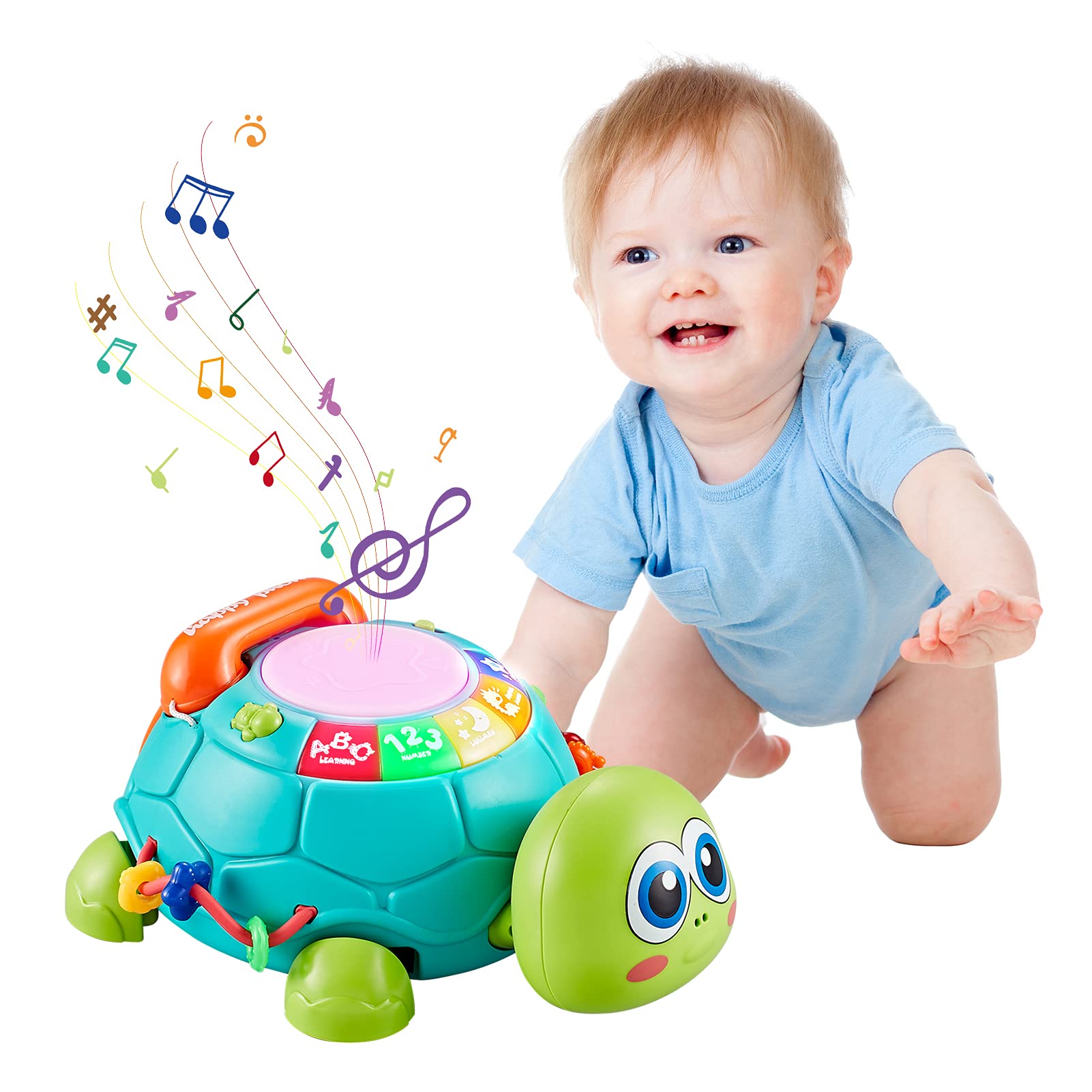 Bu-buildup Musical Turtle Toy, Baby Crawling Toys with Music and LED Lights, Toys to Encourage Crawling, Baby Toy with Music and LED Lights for Boys & Girl 18 Months+