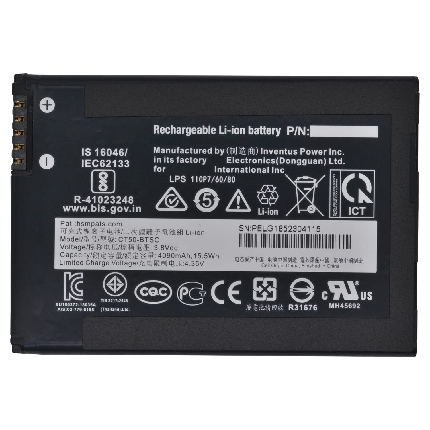 LAPTPBAT New Battery for Honeywell CT50 CT50h CT51 CT60 Dolphin CT50h 318-055-001 318-055-002 318-055-005 CT50-BTSC Data Collector 3.8V 4000mAh (Without housing)