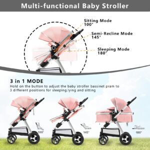 Blahoo Baby Stroller for Newborn, 2 in1 High Landscape Stroller, Foldable Aluminum Alloy Pushchair with Adjustable Backrest.Adjustable Awning