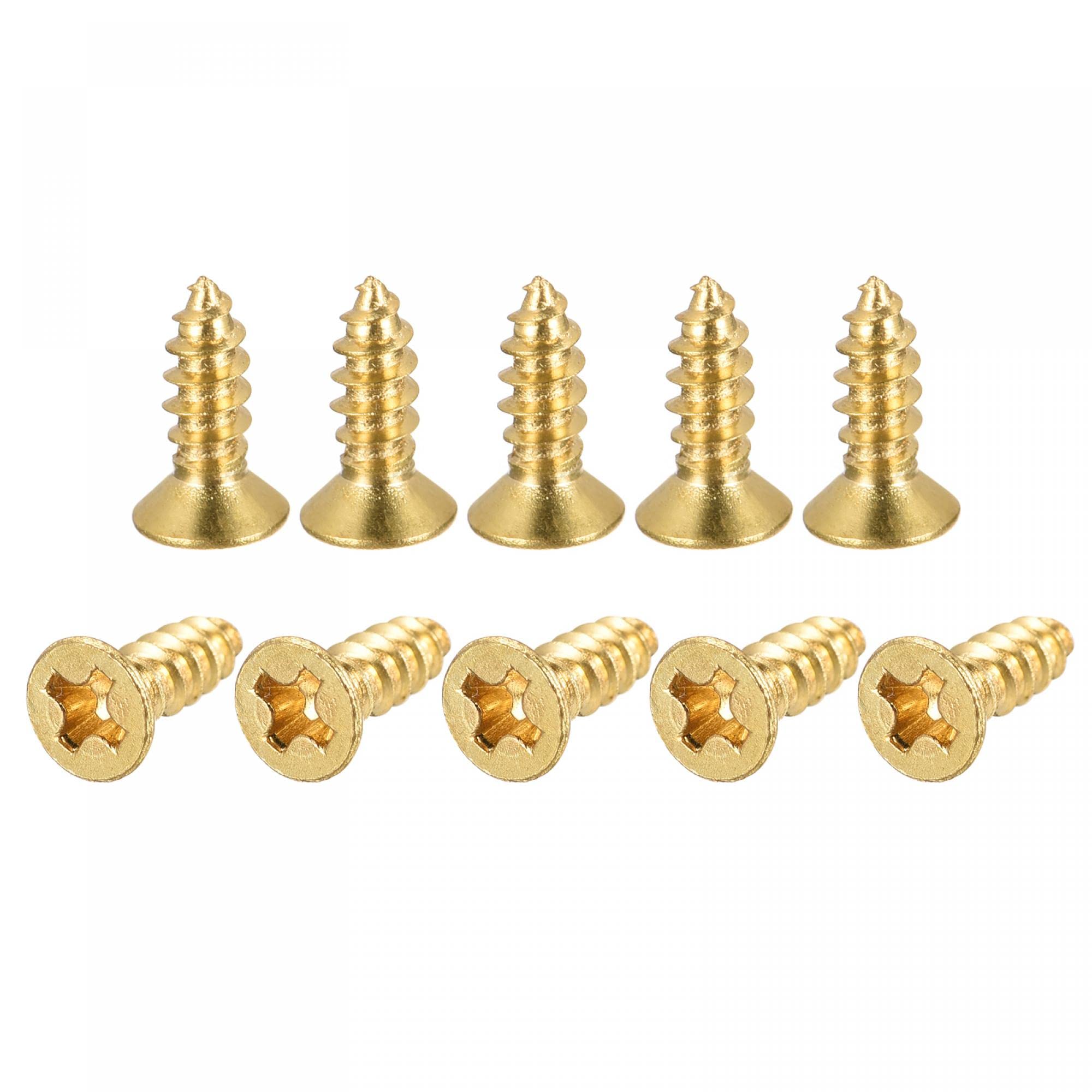 uxcell Brass Wood Screws, M3.5x12mm Phillips Flat Head Self Tapping Connector for Door, Cabinet, Wooden Furniture 25Pcs