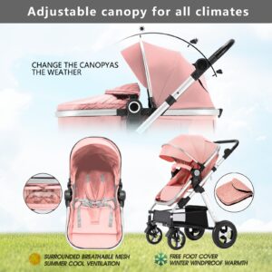 Blahoo Baby Stroller for Newborn, 2 in1 High Landscape Stroller, Foldable Aluminum Alloy Pushchair with Adjustable Backrest.Adjustable Awning