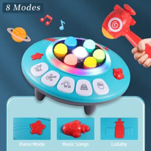 Tiyol 8-in-1 Musial Pounding Board, Baby Boy Toys, Light-Up UFO, Spaceship Hammer Educational Game for Toddler, Fun Birthday for Kids