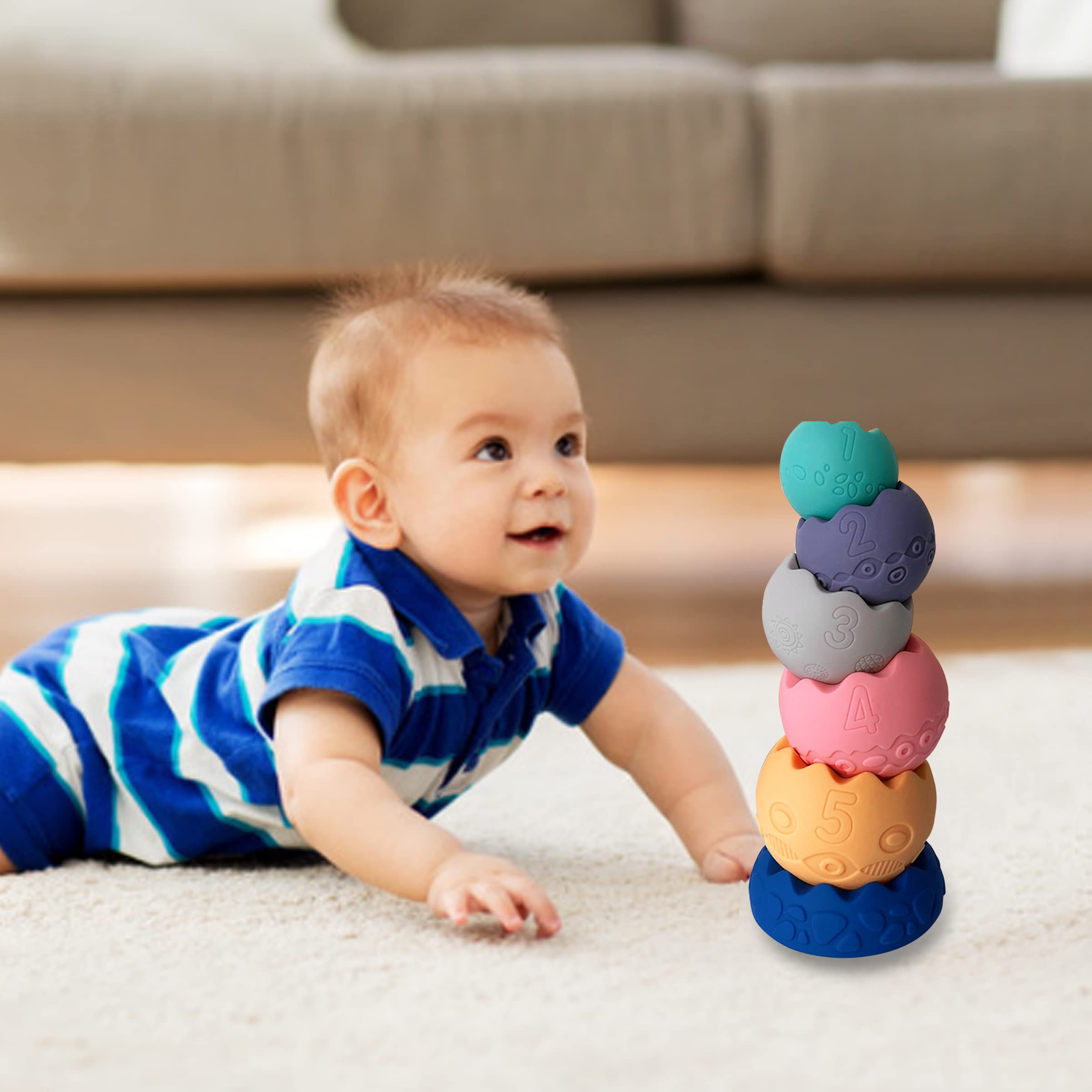 Baby Stacking Toys for Babies 6 9 12 18 Months, Sensory Stackable Baby Blocks Soft Toys, Silicone baby teether chew stacking blocks, Montessori Educational 1 year old toys for boys and girls toddler