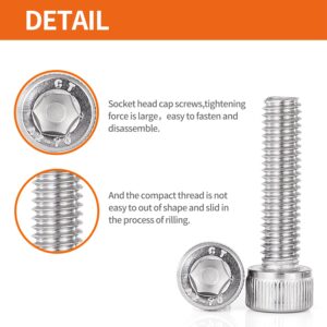 M6-1.0 x 16mm Hex Socket Head Cap Screws Bolts 304 Stainless Steel Allen Hex Drive, Machine Metric Fully Thread, 25PCS