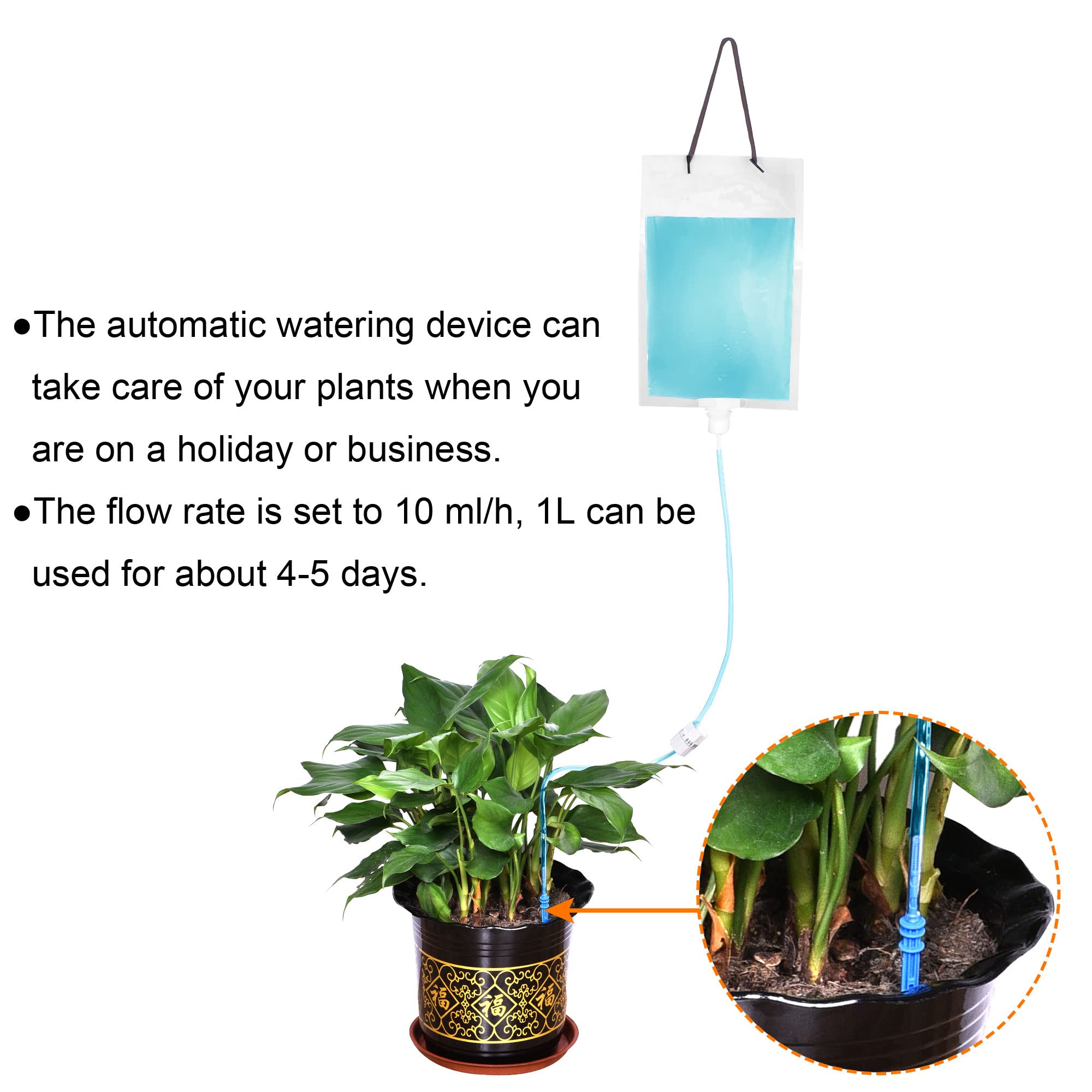 MECCANIXITY Automatic Watering Bags, 1L Water Bag Drip Irrigation Device Plant Spike with Adjustable Valve Switch for Gardening, Clear