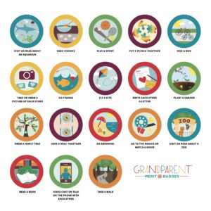 GRANDPARENT MERIT BADGES Kit First Edition - Best Gift idea! Fun with Grandkids Using This Keepsake Activity Journal. 18 Activity Journal Pages,Merit Badge Stickers and Certificate of Merit