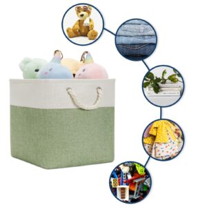 WLFRHD Fabric Storage Basket Cubes 4-Pack 12x12 Cubes Storage Bins Foldable with Handles Collapsible Square Storage Bins for Gifts Empty Sturdy Closet Kids Cloth Toy Nursery (White and Green)