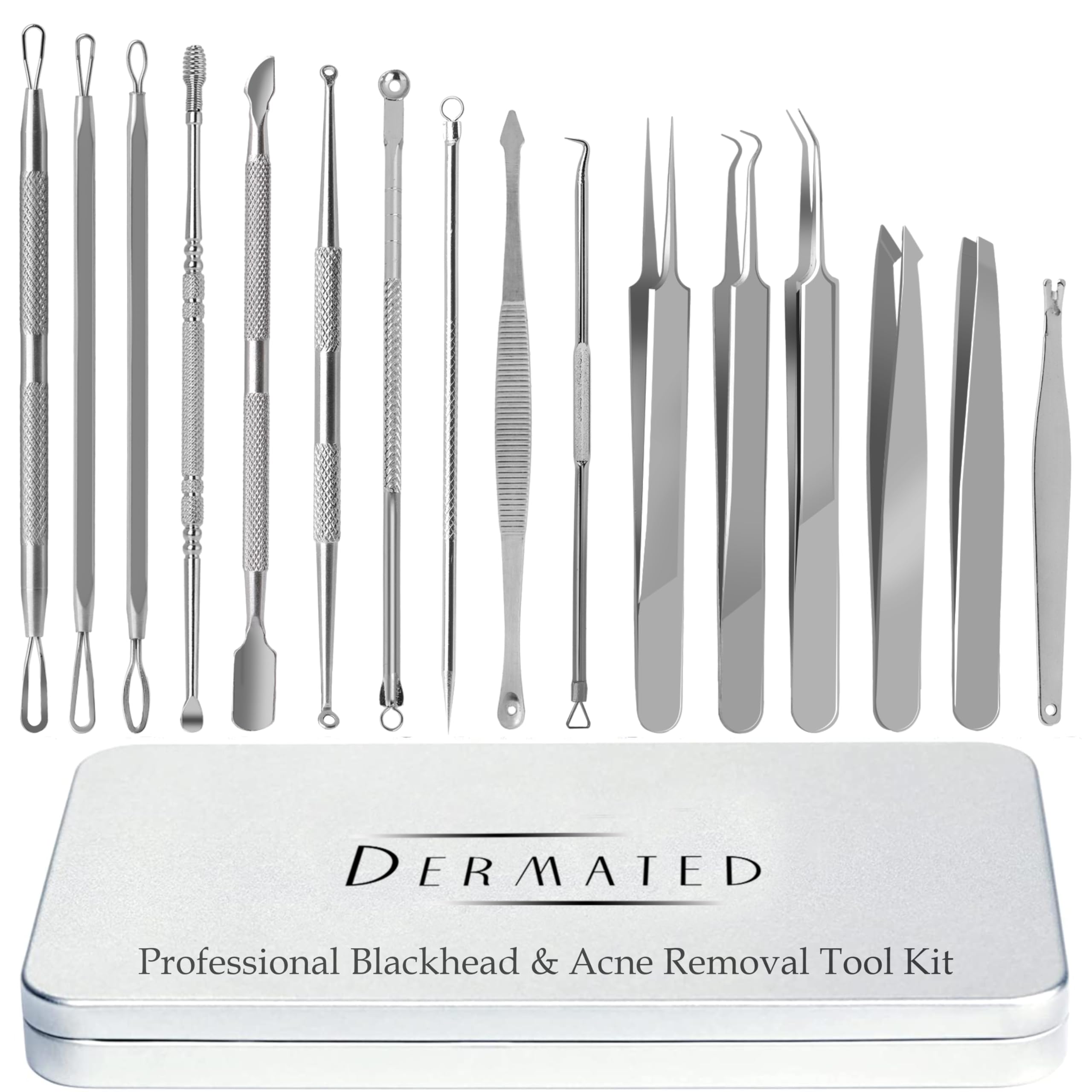 [16 Pcs] Blackhead Remover Tools 2024 Latest Pimple Popper Tool Kit | Stainless Steel Professional Pimple Extractor Tool Kit for Blackheads, Blemish, Comdone, Acne, Zit, and Whiteheads for Face & Nose