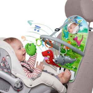 unih car seat toys for baby infant 6 months and up, adjustable with baby mirror and hanging squeaky sensory soft toys 6 to 12 months (with music) festival prezzie for kids