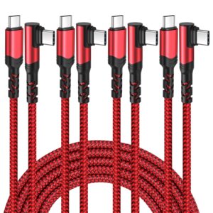 pofesun usb c to usb c cable 10ft, 4 pack 60w 90 degree right angle usb-c fast charging cable,braided type c to type c charger compatible for macbook pro,ipad pro,galaxy s22/s21/20/note 20,pixel-red