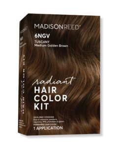 madison reed radiant hair color kit, medium golden brown for 100% gray coverage, ammonia-free, 6ngv tuscany brown, permanent hair dye, pack of 1