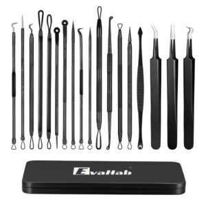 19 pcs blackhead remover pimple popper tool kit,professional blackhead extractor tool for nose face, stainless comedone extractor, blemish whitehead popping tool with portable metal case (black)