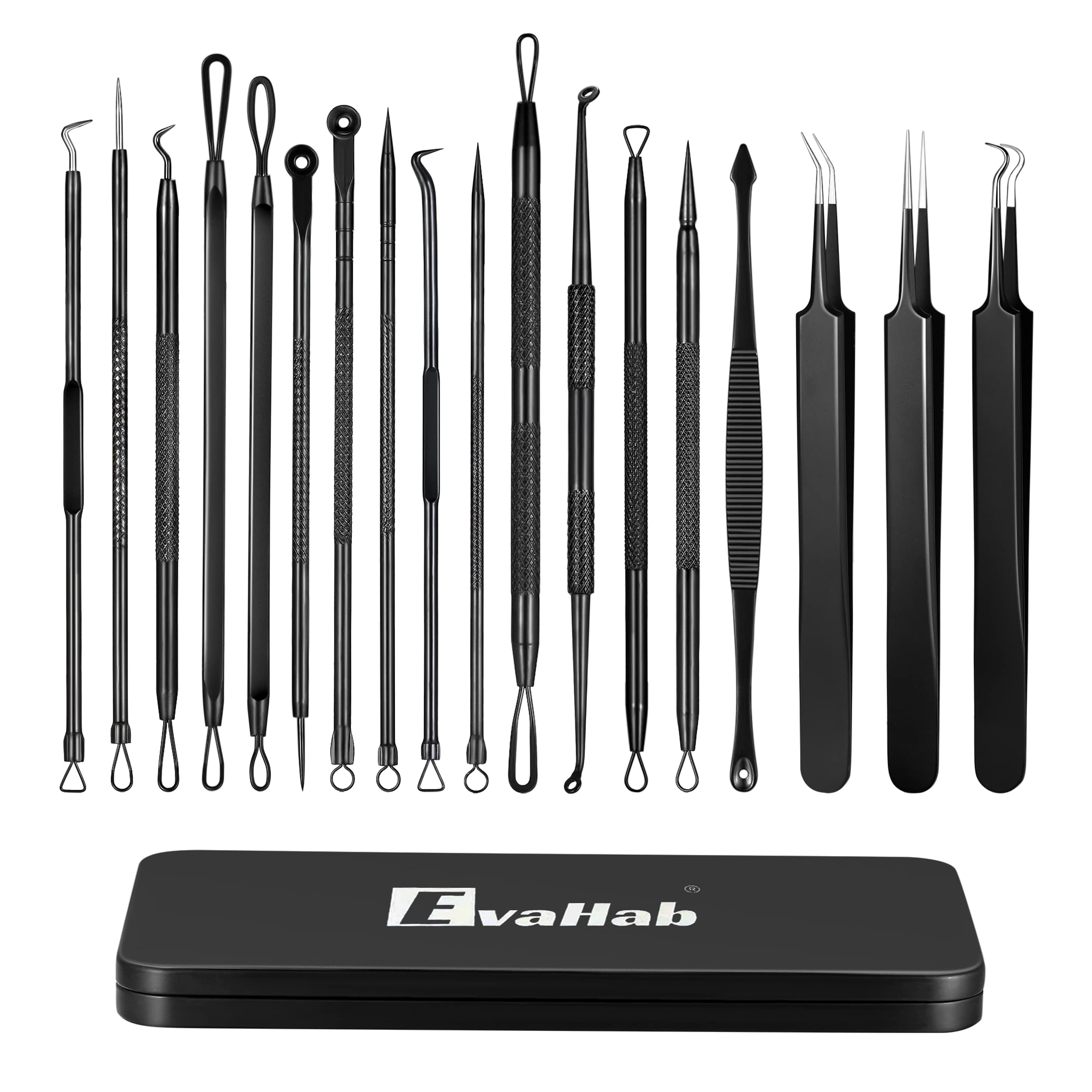 19 Pcs Blackhead Remover Pimple Popper Tool Kit,Professional Blackhead Extractor Tool for Nose Face, Stainless Comedone Extractor, Blemish Whitehead Popping Tool with Portable Metal Case (Black)