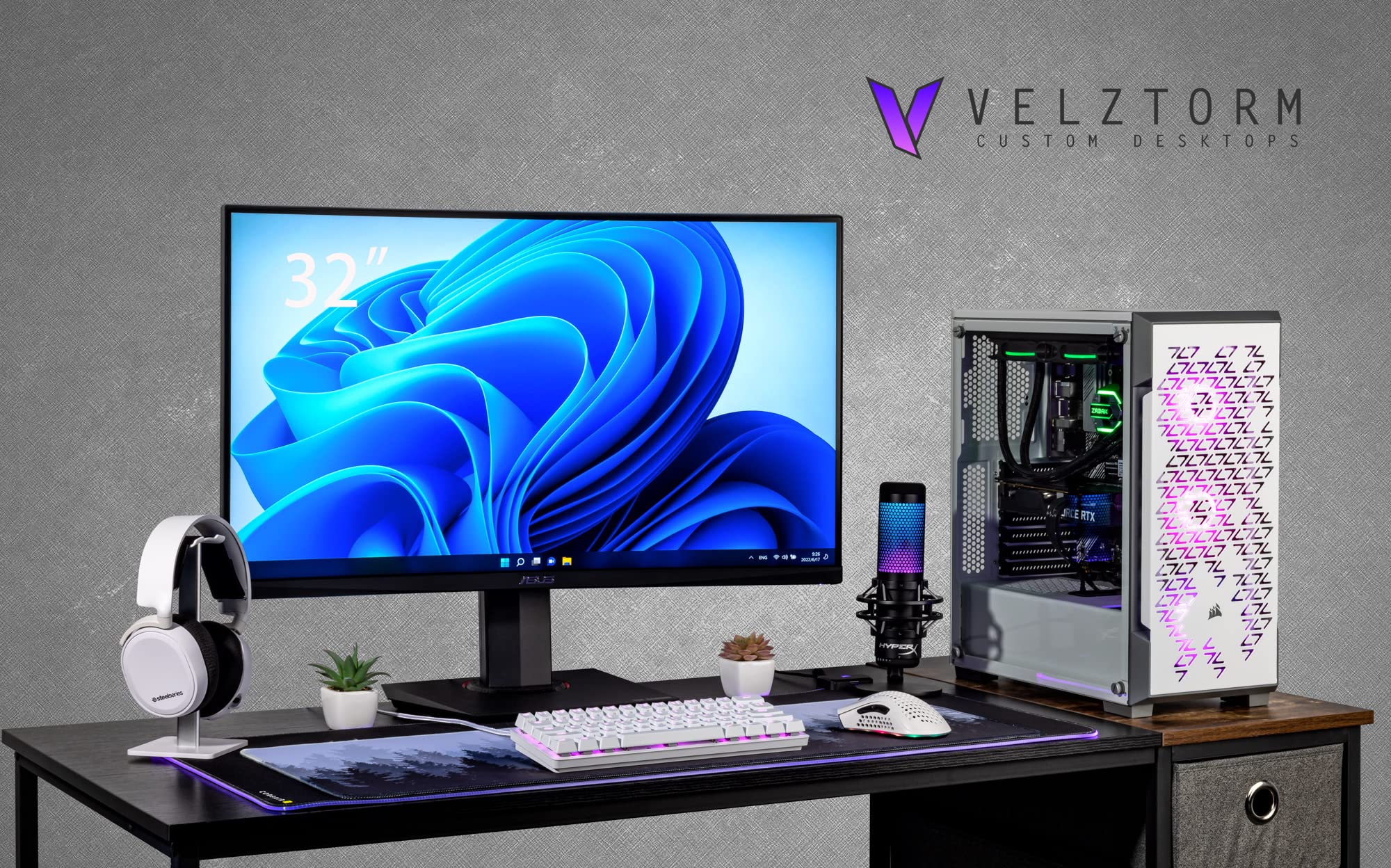 Velztorm Azcia CTO Gaming Desktop PC Liquid-Cooled (Ryzen 7-5800X 8-Core, 64GB DDR4, 1TB PCIe SSD + 2TB HDD (3.5), GeForce RTX 3080 10GB, 240mm AIO, RGB Fans, 750W PSU, WiFi, Win 10 Home)