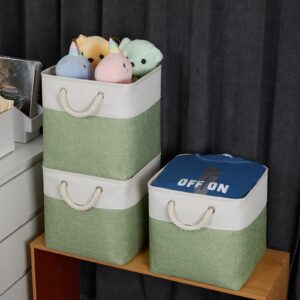 WLFRHD Fabric Storage Basket Cubes 4-Pack 12x12 Cubes Storage Bins Foldable with Handles Collapsible Square Storage Bins for Gifts Empty Sturdy Closet Kids Cloth Toy Nursery (White and Green)