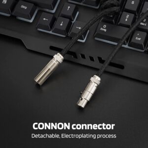 CUSTOMIZATIONS Coiled USB c Cable, Customized Gaming Mechanical Keyboard Cable, Handwork Braided + PET mesh, Metal Plug, with Detachable Metal Aviator Connector (Black)