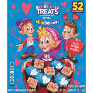 kellogg's rice krispies treats mini squares marshmallow snack bars, valentine's day treats, kids snacks, original with holiday sprinkles, 52 ct