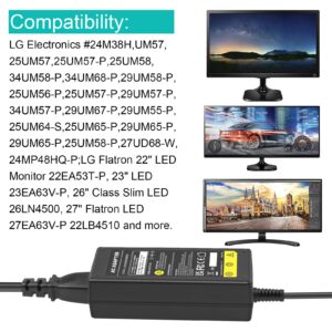 Fancy Buying 65W 19V 3.16A Replacement Charger Adapter for LG LED LCD Monitor Widescreen HDTV, Power Cord for LG Electronics 19” 20” 22” 23” 24” 27” Power Supply, 19V, AC, DC,8Ft.