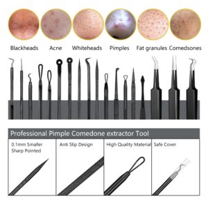 19 Pcs Blackhead Remover Pimple Popper Tool Kit,Professional Blackhead Extractor Tool for Nose Face, Stainless Comedone Extractor, Blemish Whitehead Popping Tool with Portable Metal Case (Black)