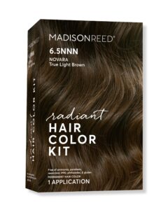 madison reed radiant hair color kit, light brown for 100% gray coverage of resistant gray hair, ammonia-free, 6.5nnn novara light brown, permanent hair dye, pack of 1