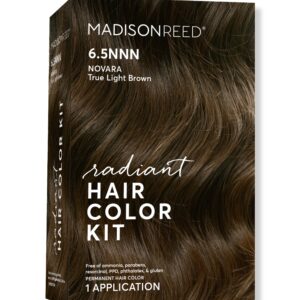 Madison Reed Radiant Hair Color Kit, Light Brown for 100% Gray Coverage of Resistant Gray Hair, Ammonia-Free, 6.5NNN Novara Light Brown, Permanent Hair Dye, Pack of 1