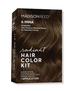 madison reed radiant hair color kit, soft medium neutral brown for 100% coverage of resistant gray hair, ammonia-free, 6.5nna sondrio brown, permanent hair dye, pack of 1