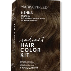 Madison Reed Radiant Hair Color Kit, Soft Medium Neutral Brown for 100% Coverage of Resistant Gray Hair, Ammonia-Free, 6.5NNA Sondrio Brown, Permanent Hair Dye, Pack of 1