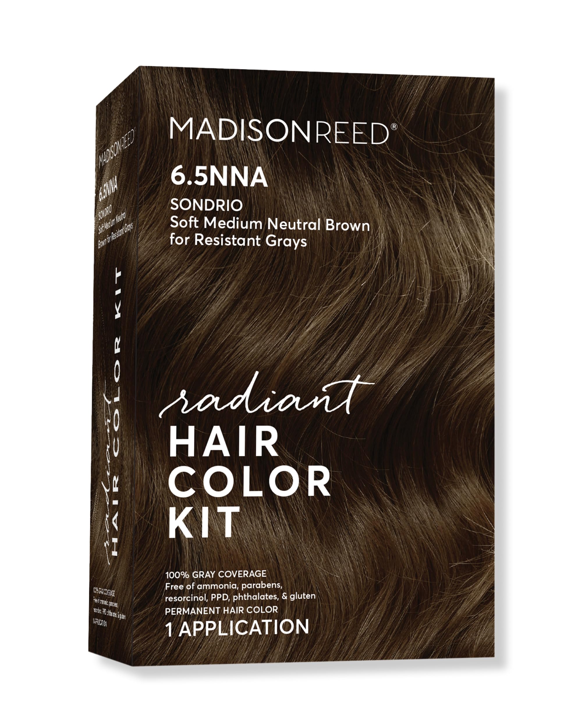 Madison Reed Radiant Hair Color Kit, Soft Medium Neutral Brown for 100% Coverage of Resistant Gray Hair, Ammonia-Free, 6.5NNA Sondrio Brown, Permanent Hair Dye, Pack of 1