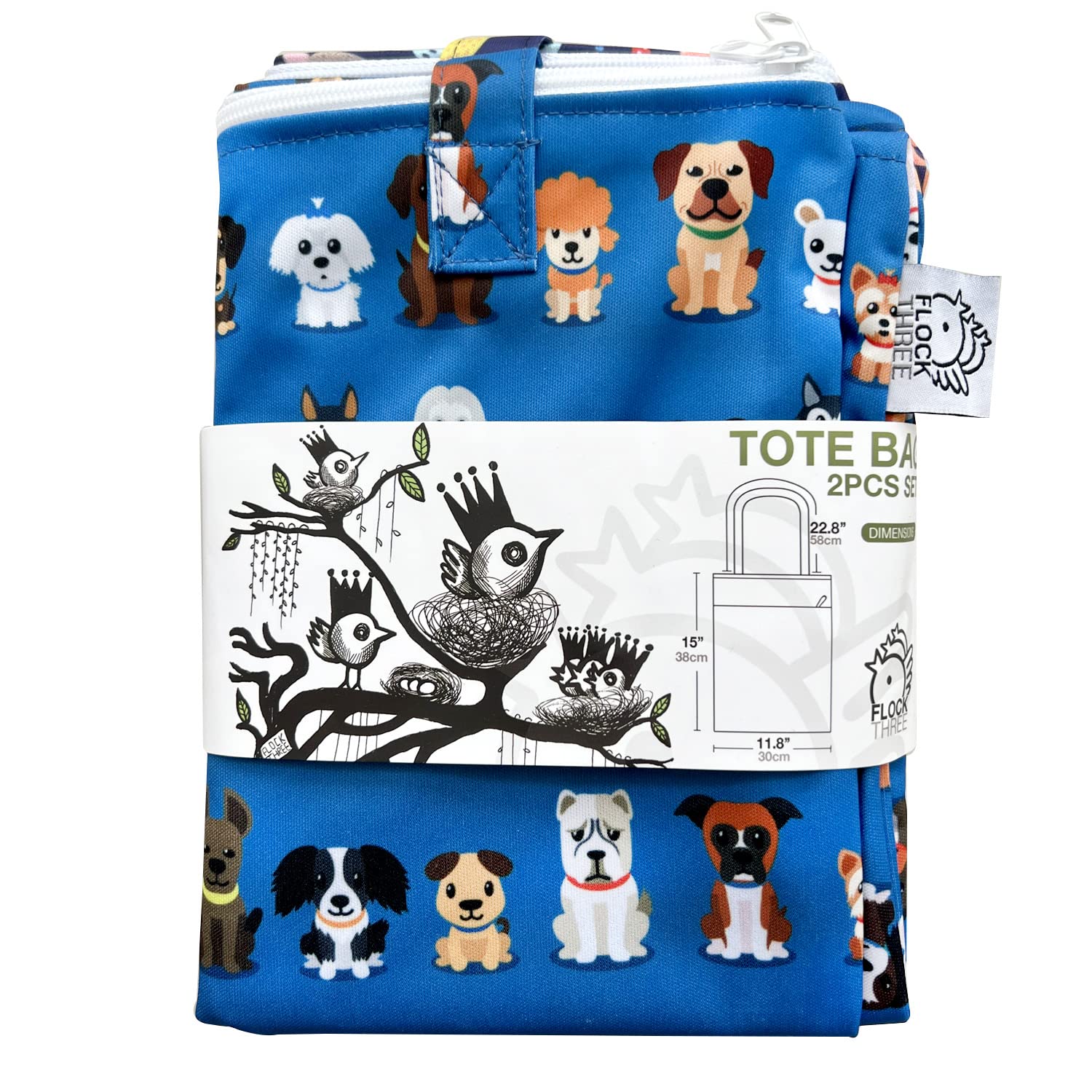 FLOCK THREE 2pcs Wet Dry Bag Waterproof Tote Reusable Wet Clothes Baby Diapers Stroller Swimsuit Travel Small Larger Electronics Toiletries Pouch Cute Animals