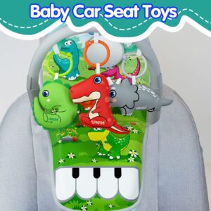 UNIH Car Seat Toys for Baby Infant 6 Months and Up, Adjustable with Baby Mirror and Hanging Squeaky Sensory Soft Toys 6 to 12 Months (with Music) Festival Prezzie for Kids