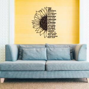 You are Beautiful Victorious Enough Created Strong Amazing Capable Chosen Never Alone Always Loved Sunflower Vinyl Wall Decal Bible Verse Quotes Decal for Girls Room Decor