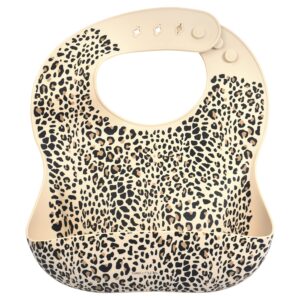 three little tots modern silicone baby bib – adjustable fit waterproof catch bibs ((leopard)