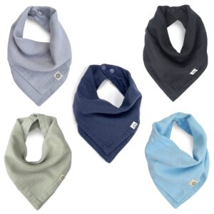 kishu baby indi - gots organic muslin bandana scarf bibs - set of 5 (pacific bundle)