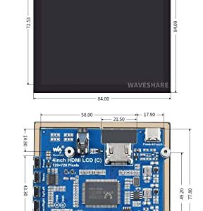 waveshare 4inch HDMI Capacitive Touch IPS LCD Display Compatible with Raspberry Pi 4B/3B+/3A+/2B/B+/A+/Zero/Zero W/WH/Zero 2W CM3+/4 720×720 Resolution Supports Jetson Nano/Windows