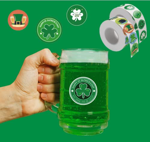 1000pcs St Patricks Day Stickers for Kids, 2 Pack Cute Shamrock Roll Stickers for Water Bottles St Patricks Day Decorations Decor for Envelopes Cards Bags Boxes Wrap Cards Party