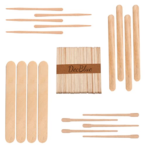 DecBlue 300 Pcs Wooden Wax Sticks 4 Styles Wood Waxing Spatulas Applicators Hair Removal S M L Sizes for Body Legs Facial or Wood Craft Sticks (300Pcs)