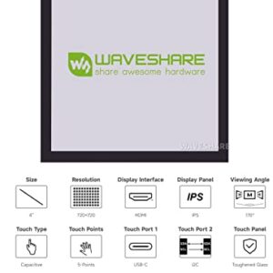 waveshare 4inch HDMI Capacitive Touch IPS LCD Display Compatible with Raspberry Pi 4B/3B+/3A+/2B/B+/A+/Zero/Zero W/WH/Zero 2W CM3+/4 720×720 Resolution Supports Jetson Nano/Windows