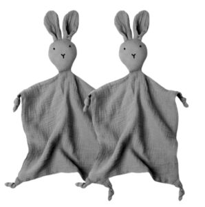 lovey security blanket 100% organic muslin cotton stuffed animal baby blankie for girls or boys (bunny) 2 pack by zumbibaby