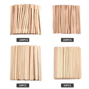 DecBlue 300 Pcs Wooden Wax Sticks 4 Styles Wood Waxing Spatulas Applicators Hair Removal S M L Sizes for Body Legs Facial or Wood Craft Sticks (300Pcs)