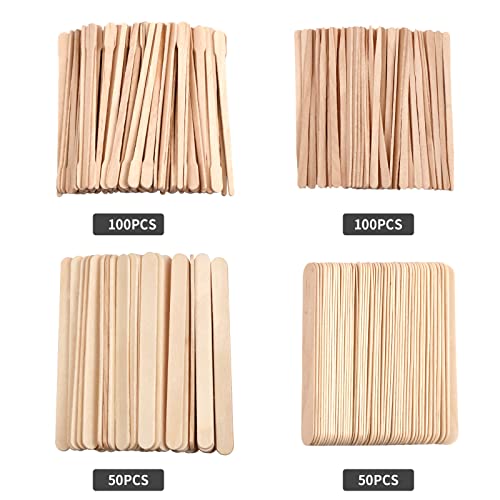 DecBlue 300 Pcs Wooden Wax Sticks 4 Styles Wood Waxing Spatulas Applicators Hair Removal S M L Sizes for Body Legs Facial or Wood Craft Sticks (300Pcs)