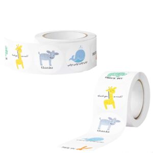 cute animals thank you stickers,round 1 inch 500 labels per roll animals series stickes,thank you label for birthday gift envelope closing kids toys teacher reward stickers.