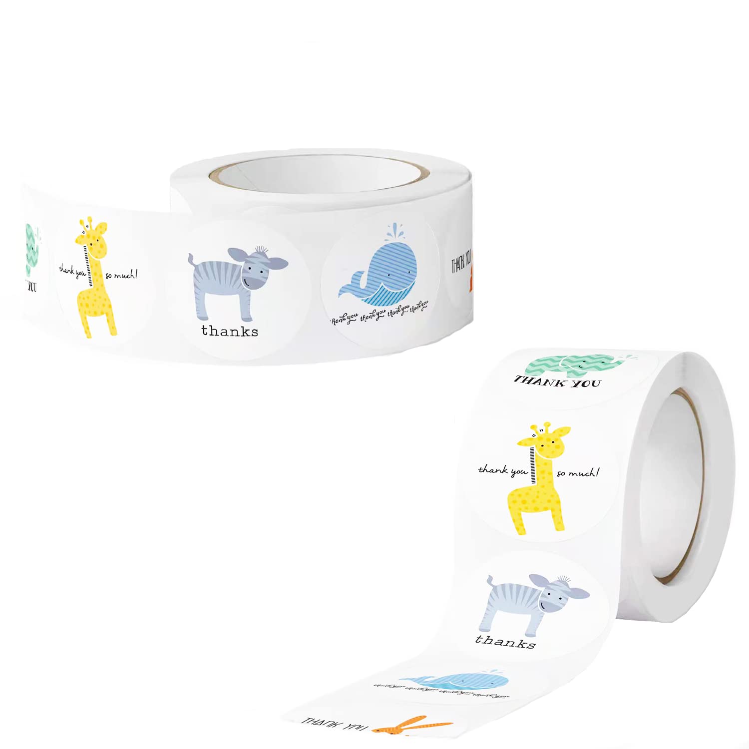 Cute Animals Thank You Stickers,Round 1 Inch 500 Labels Per Roll Animals Series Stickes,Thank You Label for Birthday Gift Envelope Closing Kids Toys Teacher Reward Stickers.