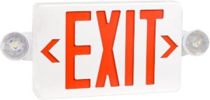 exit sign with emergency lights, red double-face exit light with 90-min backup battery, universal mount, fire-resistant abs housing, ul listed, 120-277v (ul 94v-0 rated)