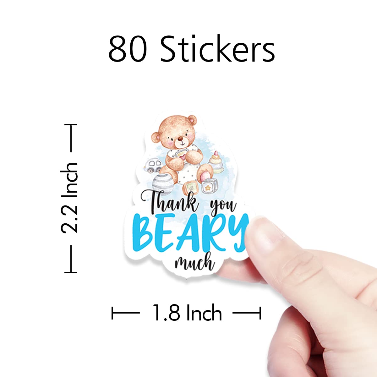 Cute Thank You Beary Much Blue Bear Boy Thank You Stickers Labels,Bear Lover Party Sticker for Boy Birthday Party Favor Label Decorations(10 in,80 Labels)