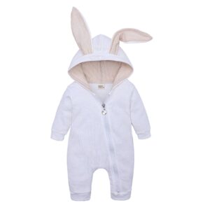 lamgool infant baby bunny hooded romper cute long rabbit ear zipper jumpsuit for easter grey 3-6m