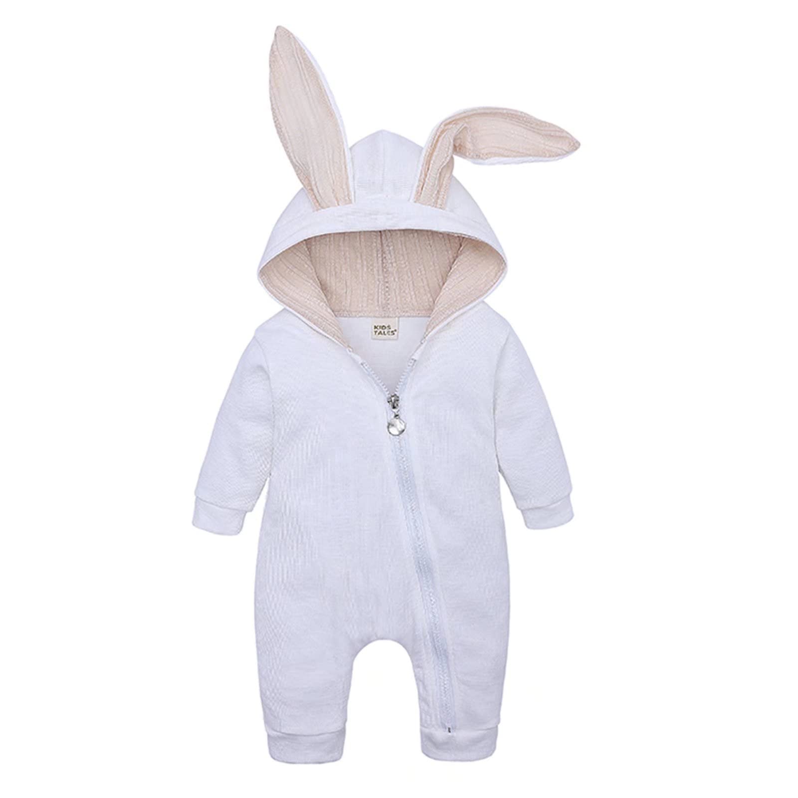 Lamgool Infant Baby Bunny Hooded Romper Cute Long Rabbit Ear Zipper Jumpsuit for Easter Grey 3-6M