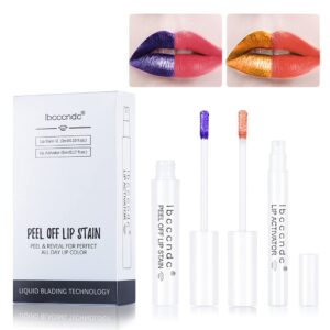 ibcccndc peel off red lip stain 2 colors set -long lasting,smudge proof, waterproof, natural base liquid lipstick kit nonstick cup tear-off lip gloss (beautiful 8&12)